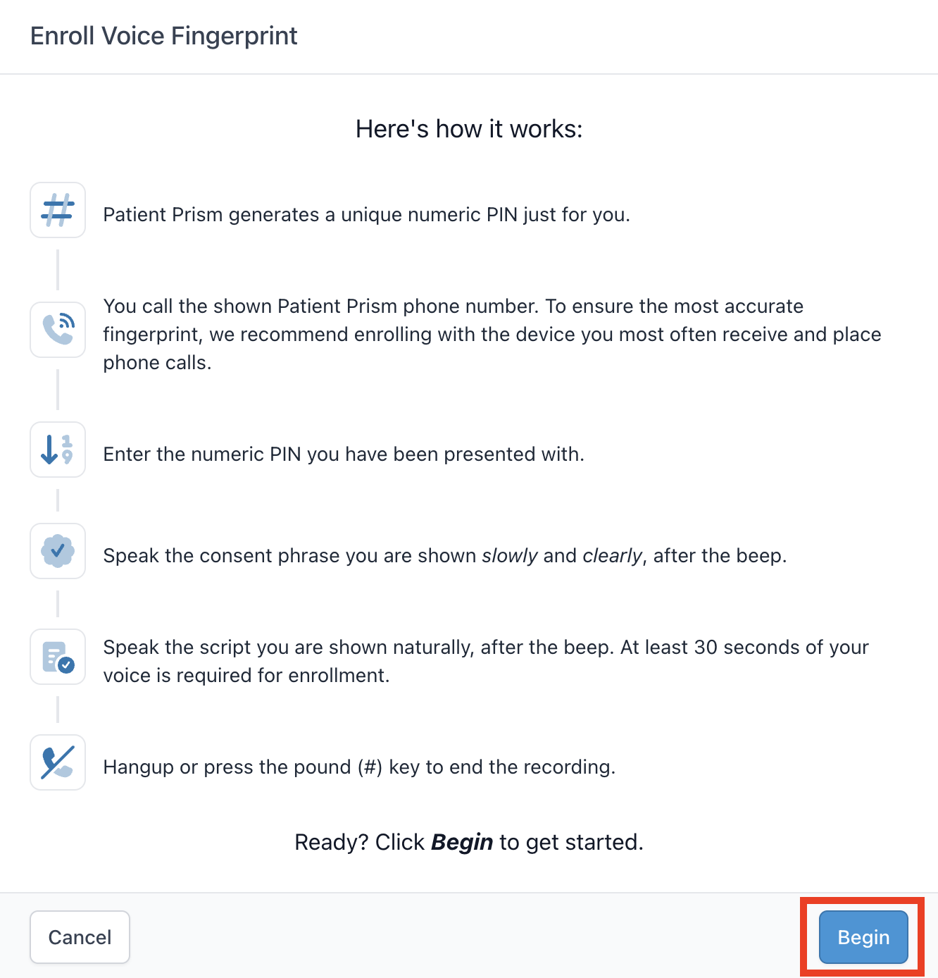 How to Enroll a User's Voice Fingerprint – Patient Prism